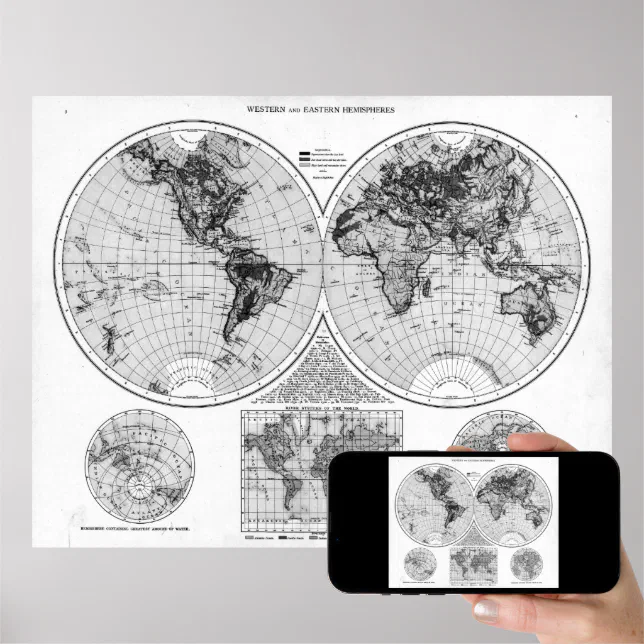 Black and White World Map (1895) 2 Poster | Zazzle