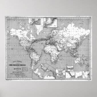 Black and White World Map (1898) Poster | Zazzle