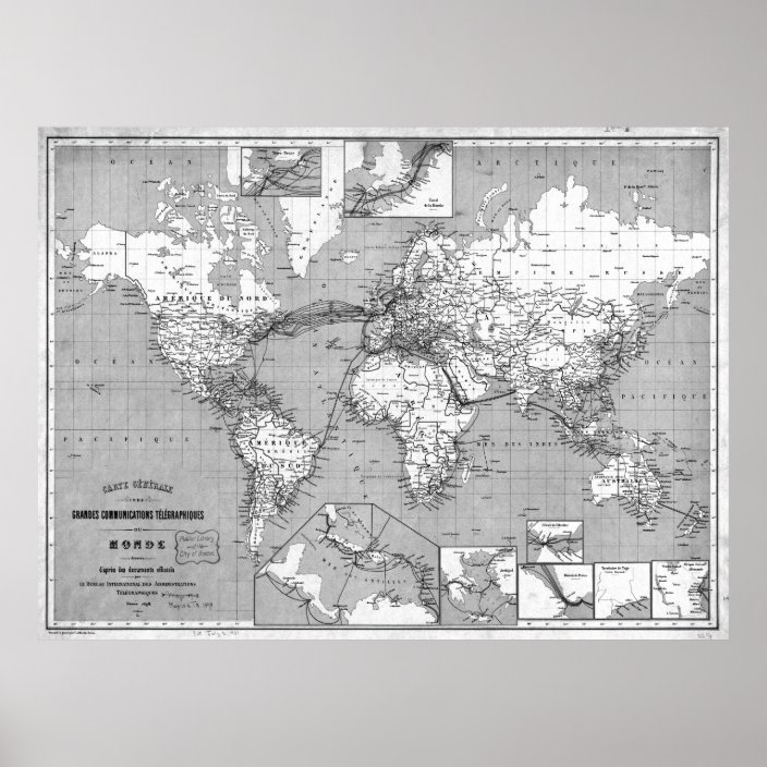 Black and White World Map (1898) Poster | Zazzle.com