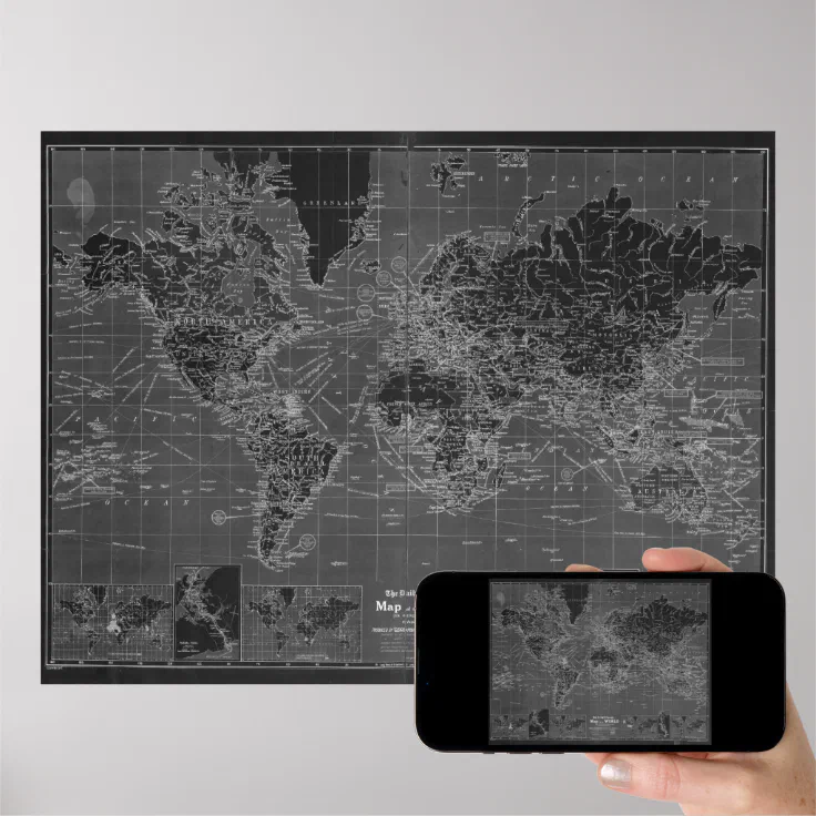 Black and White World Map (1918) Inverse Poster | Zazzle