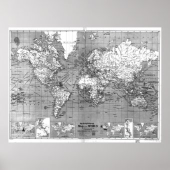 Black and White World Map (1918) Poster | Zazzle