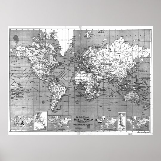 Black and White World Map (1918) Poster | Zazzle.com