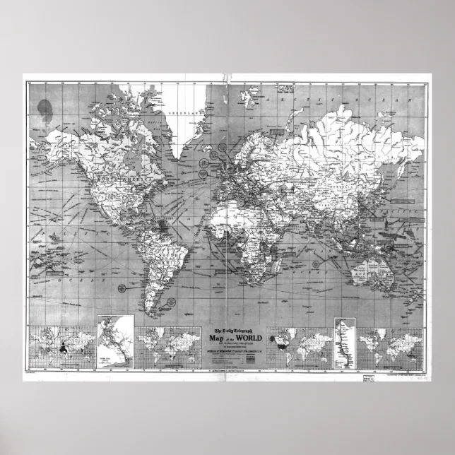 Black and White World Map (1918) Poster | Zazzle
