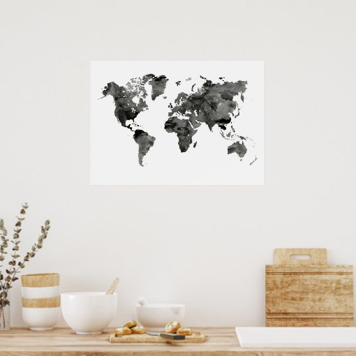 Black and White World Map Poster | Zazzle