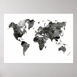 Black and White World Map Poster | Zazzle