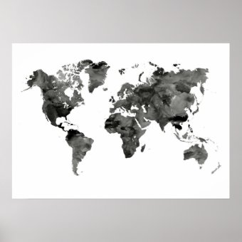 Black and White World Map Poster | Zazzle