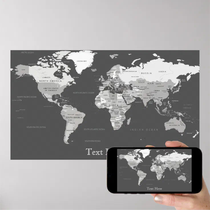 Black And White World Map Posters & Prints | Zazzle