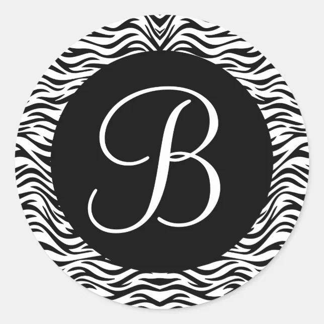 Black and White Zebra Monogram Wedding V02 Classic Round Sticker | Zazzle