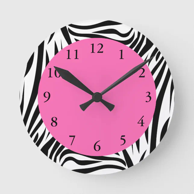 Black and White Zebra Print Round Clock | Zazzle