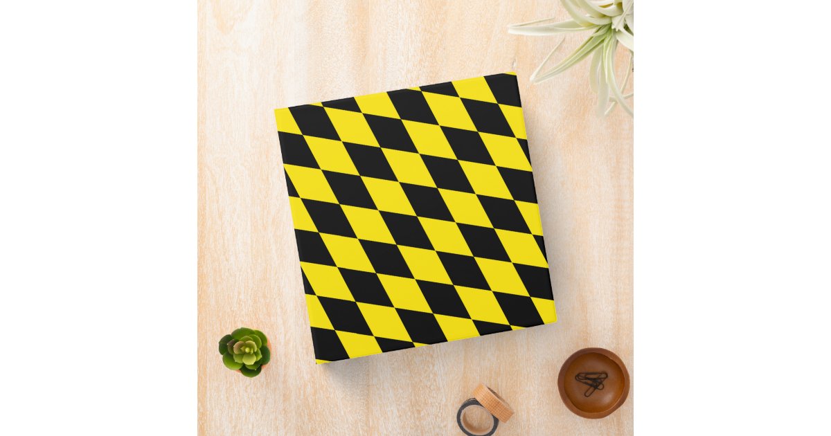 Black and Yellow Bavaria Diamond Flag Pattern 3 Ring Binder | Zazzle