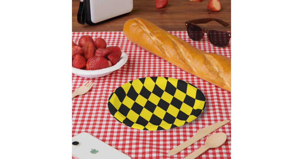 Black and Yellow Bavaria Diamond Flag Pattern Paper Plates | Zazzle