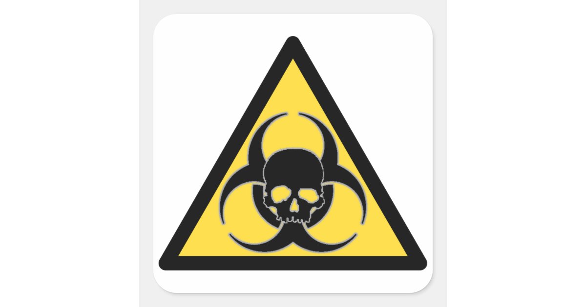 Black and yellow Biohazard symbol and skull Square Sticker | Zazzle