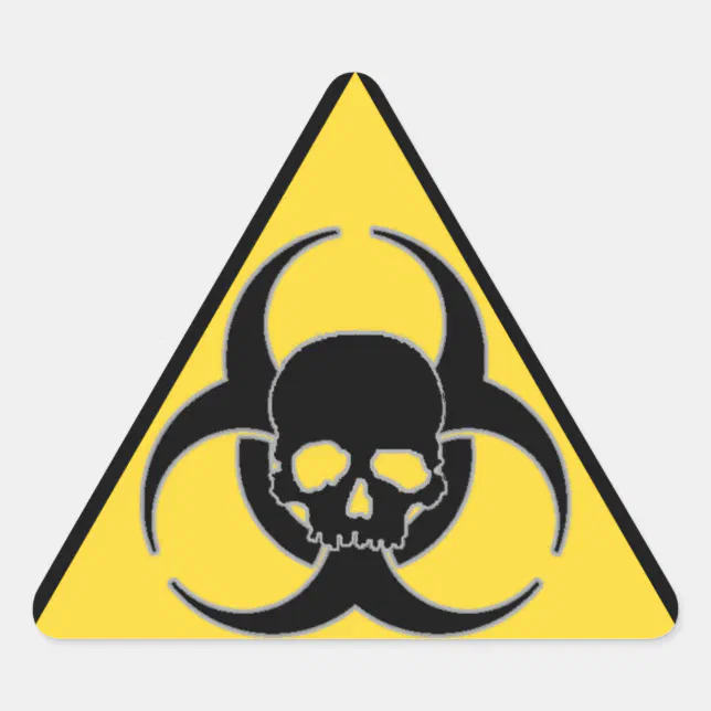 Black and yellow Biohazard symbol and skull Triangle Sticker | Zazzle
