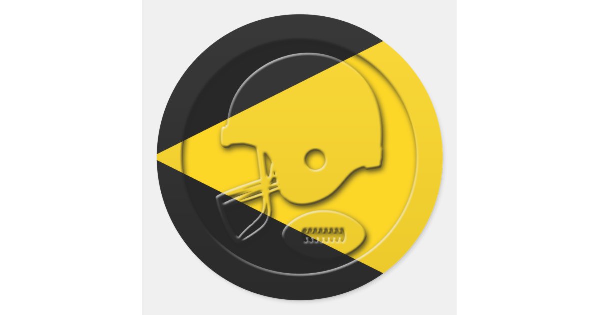 Black and Yellow Football Helmet and Ball Classic Round Sticker | Zazzle