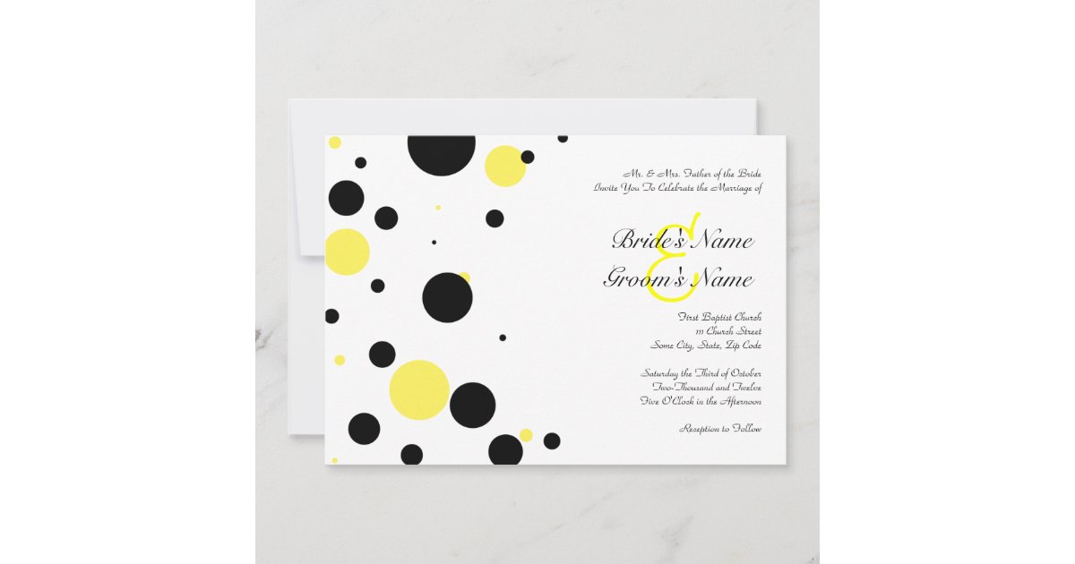 Black and Yellow Polka Dot Wedding Invitation | Zazzle