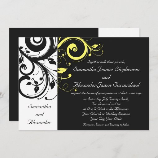 Black and Yellow Reverse Swirl Invitation | Zazzle