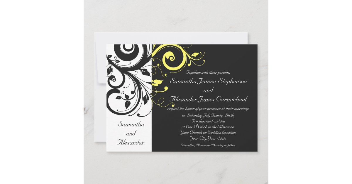Black and Yellow Reverse Swirl Invitation | Zazzle