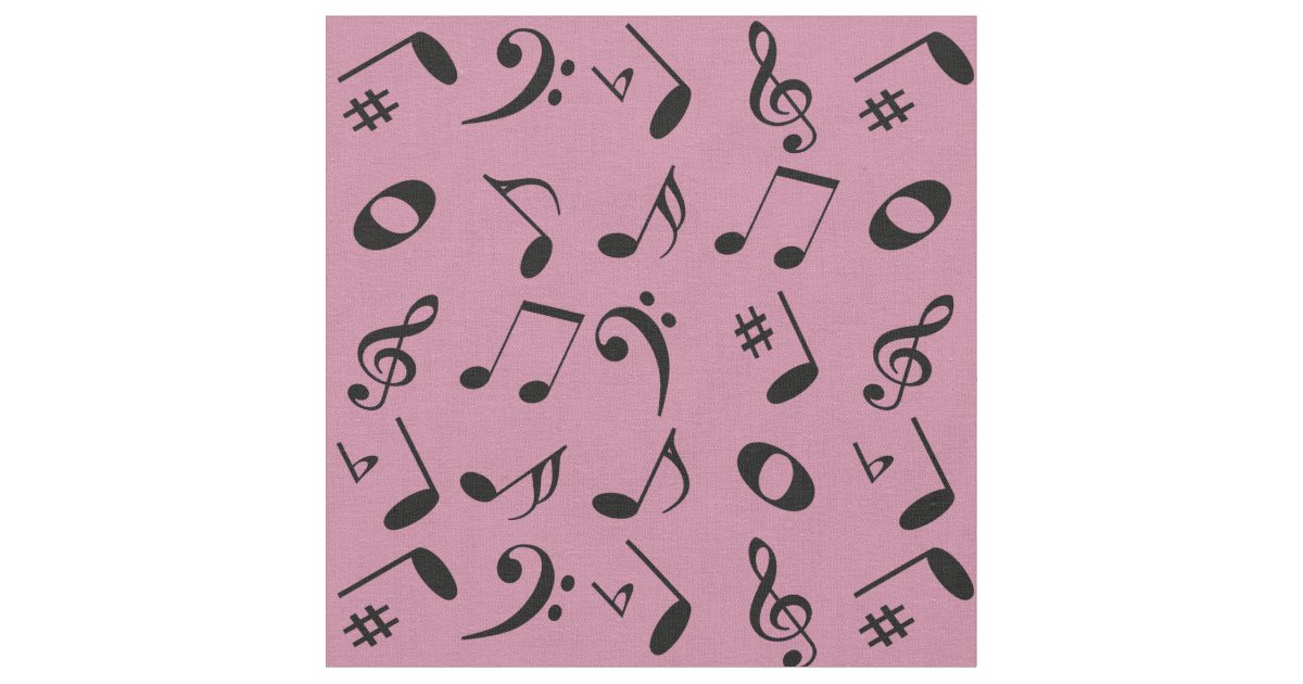 Black Angled Music Notes Pattern on Pink Fabric | Zazzle