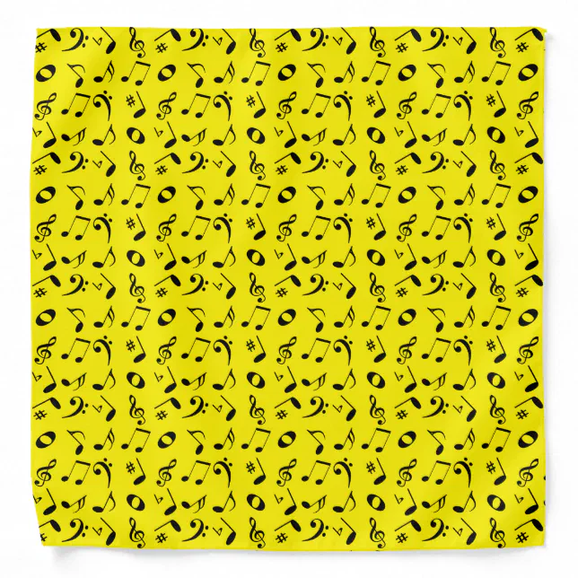 Black Angled Music Notes Pattern on Yellow Bandana | Zazzle
