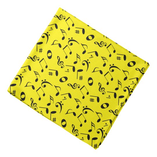 Black Angled Music Notes Pattern on Yellow Bandana | Zazzle.com