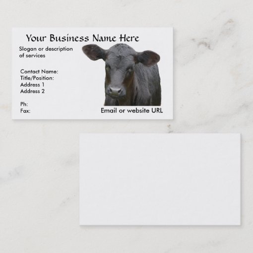 Black Angus Beef Cow Business Card | Zazzle