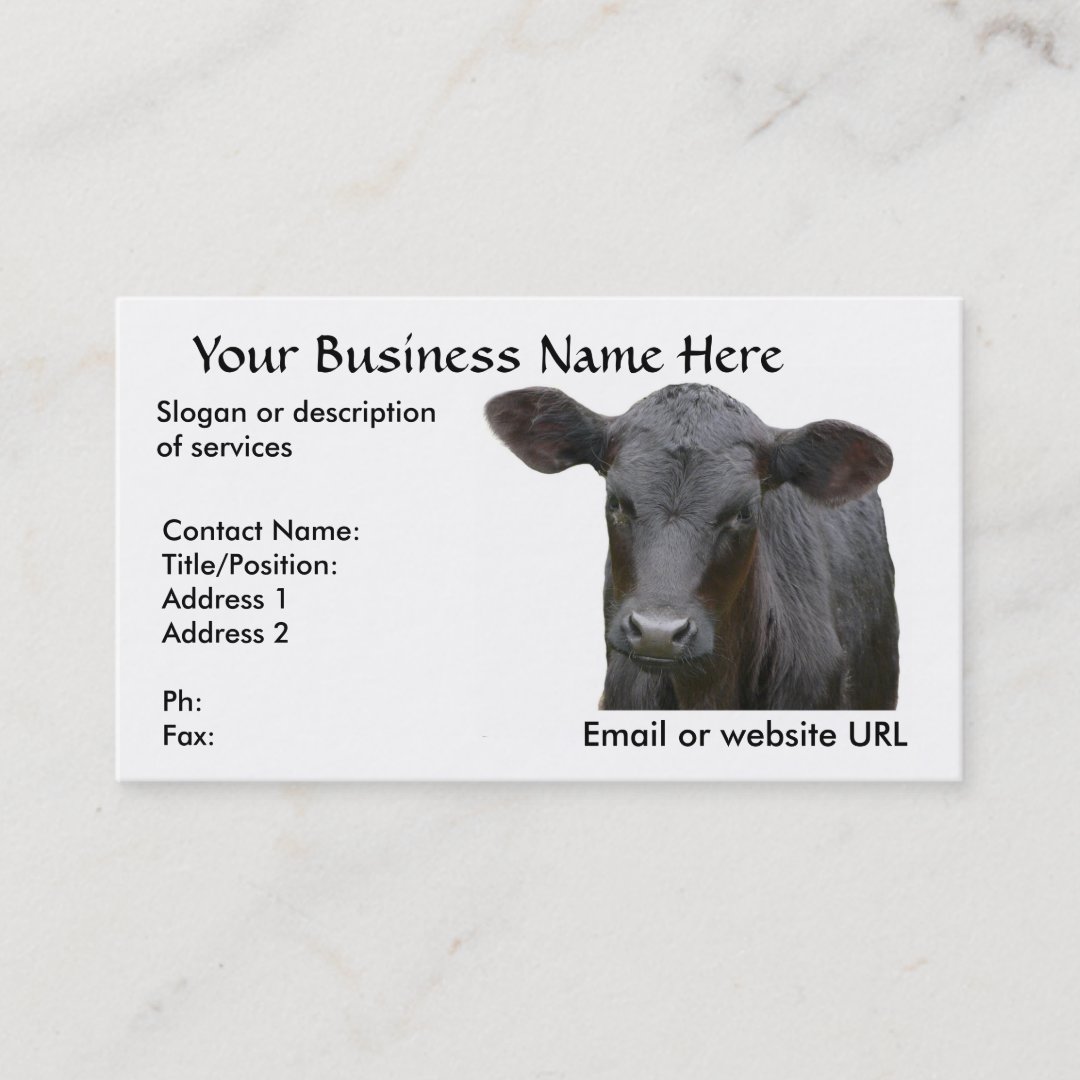 Black Angus Beef Cow Business Card | Zazzle