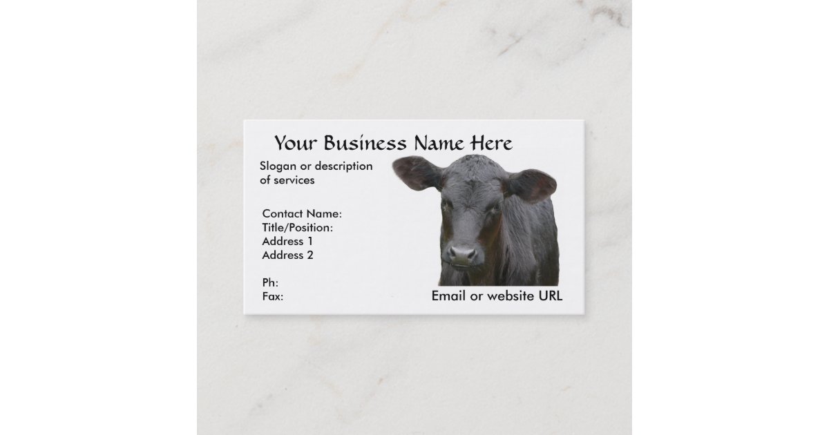 Black Angus Beef Cow Business Card | Zazzle