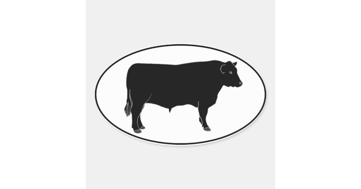 Black Angus Bull Oval Sticker | Zazzle