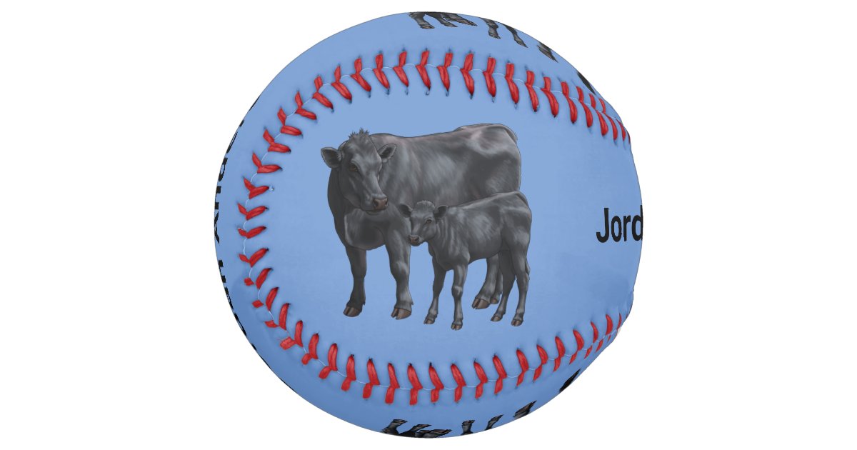 Black Angus Cow & Cute Calf in Summer Pasture Softball | Zazzle
