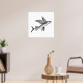 Black Antique Flying Fish Illustration Poster | Zazzle