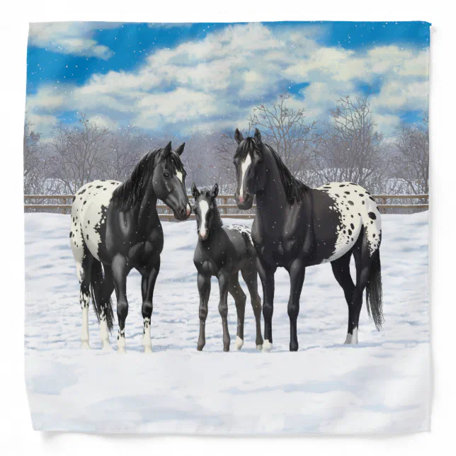 Black Appaloosa Horses In Snow Bandana | Zazzle