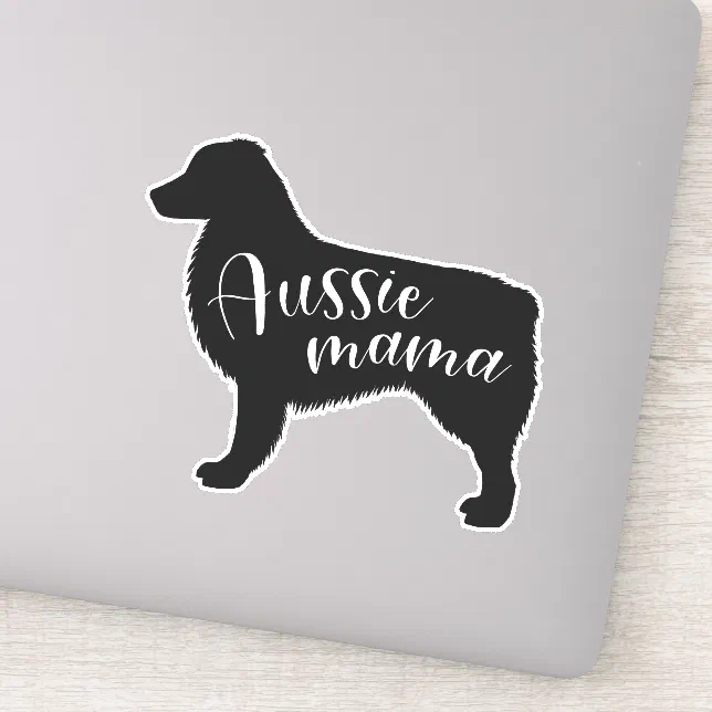 Black Australian Shepherd Silhouette "Aussie Mama" Sticker | Zazzle