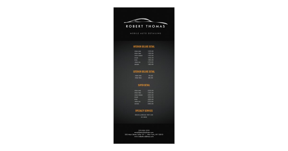 BLACK AUTO DETAILING, AUTO REPAIR RACK CARD | Zazzle