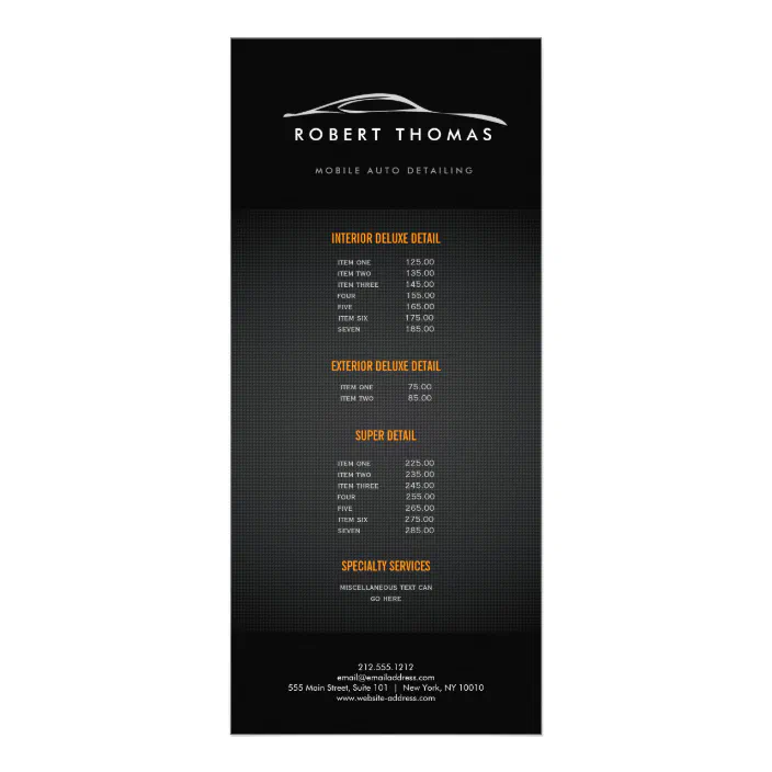 BLACK AUTO DETAILING, AUTO REPAIR RACK CARD | Zazzle