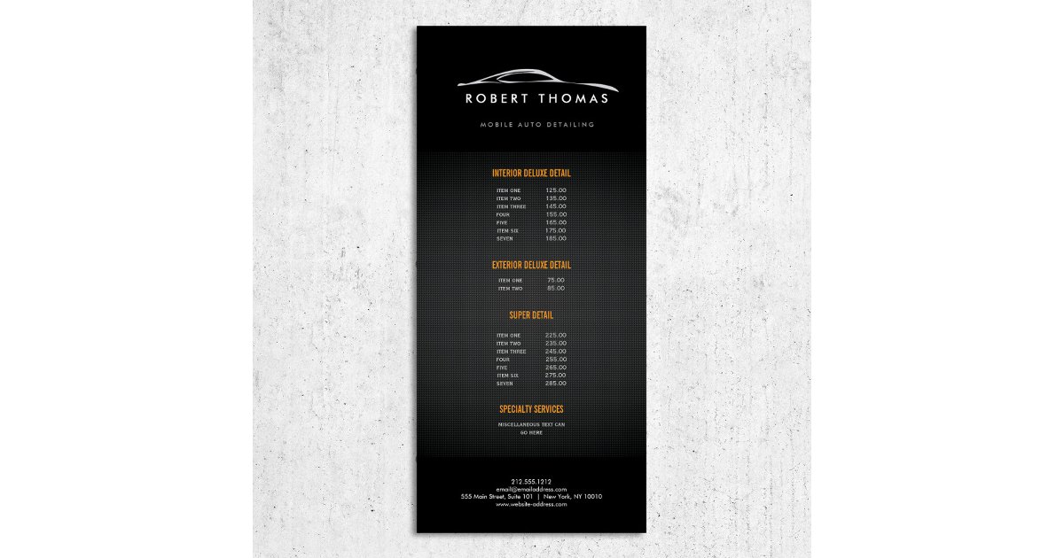 BLACK AUTO DETAILING, AUTO REPAIR RACK CARD | Zazzle