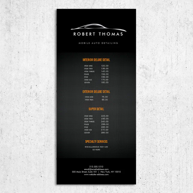 BLACK AUTO DETAILING, AUTO REPAIR RACK CARD | Zazzle