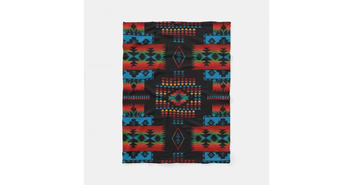 BLACK Aztec Print Fleece Blanket | Zazzle