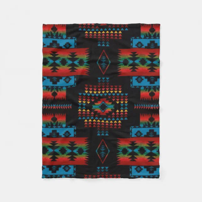 BLACK Aztec Print Fleece Blanket | Zazzle