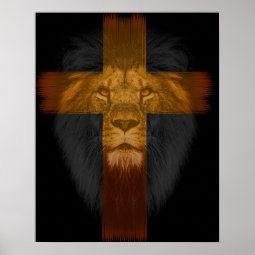 Black Background Cross/Lion Poster | Zazzle