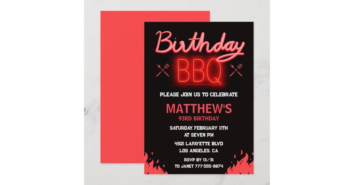 Black backyard bbq 93rd birthday invitation | Zazzle