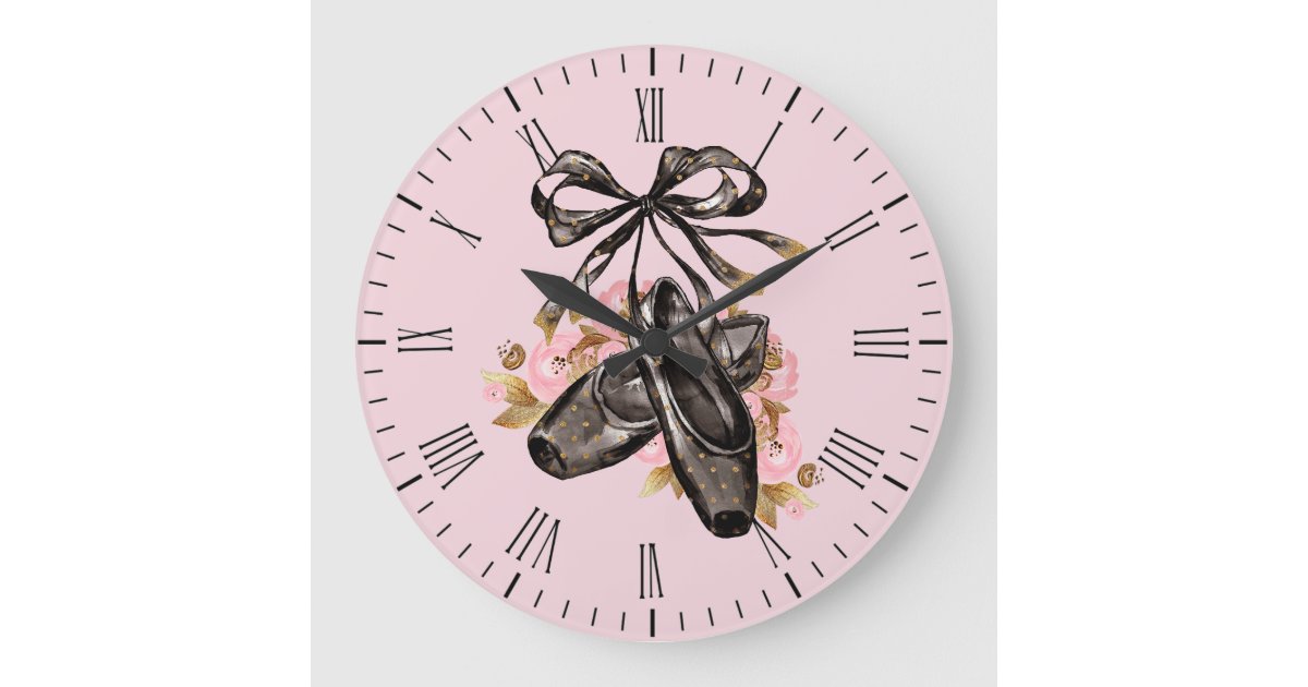 Black Ballet Slippers Large Clock | Zazzle
