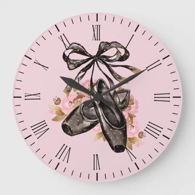 Black Ballet Slippers Large Clock | Zazzle