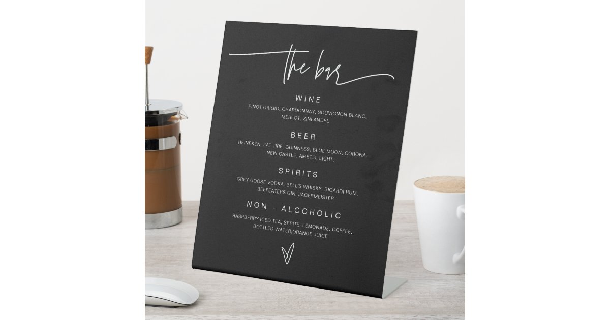Black Bar Menu Wedding Drink Sign Reception Decor | Zazzle
