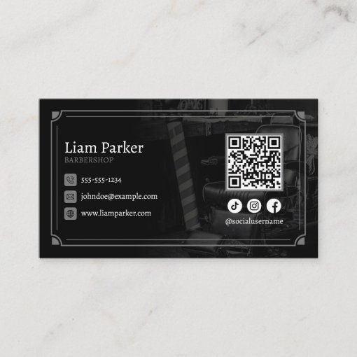 Black Barbershop Chair Social media QR Code Business Card | Zazzle