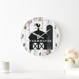 Black Barn White Wood Rustic Farmhouse Country Large Clock | Zazzle