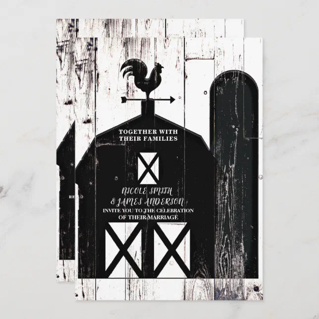 Black Barn White Wood Rustic Farmhouse Wedding Invitation | Zazzle