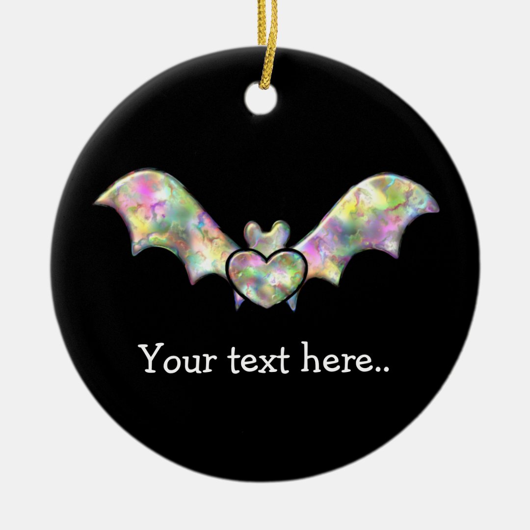 Black Bat and Heart Personalized Halloween Bat Ceramic Ornament | Zazzle