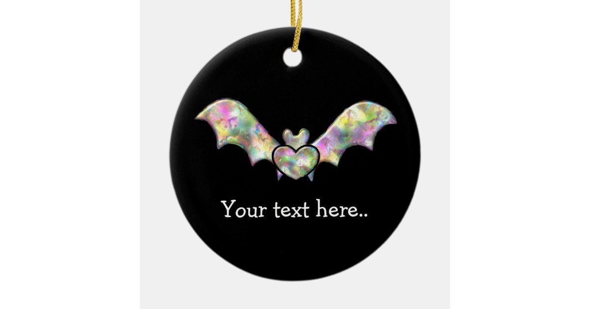 Black Bat and Heart Personalized Halloween Bat Ceramic Ornament | Zazzle