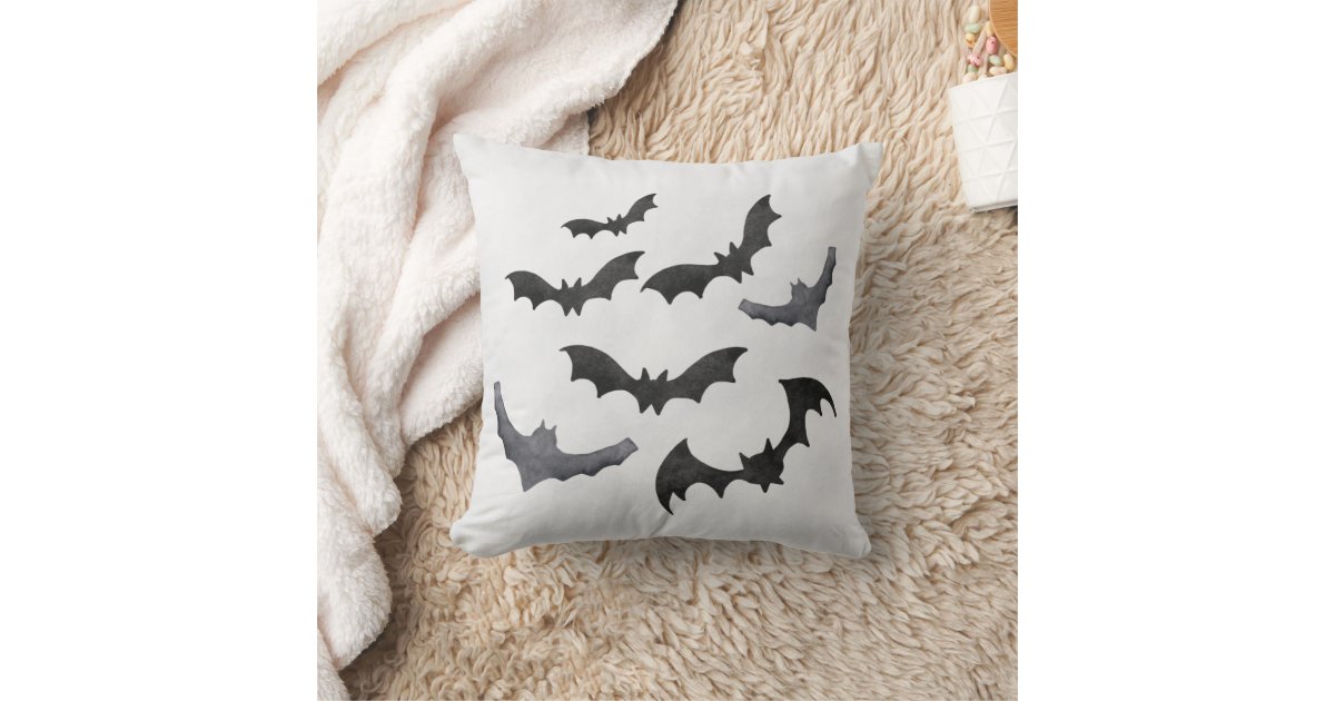Black Bat Halloween Throw Pillow | Zazzle
