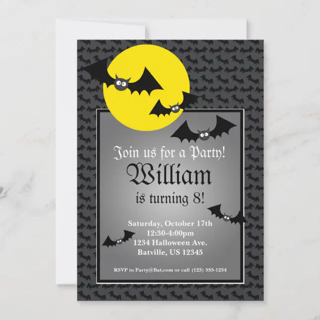 Black Bat Spooky Halloween Birthday Party Invite | Zazzle